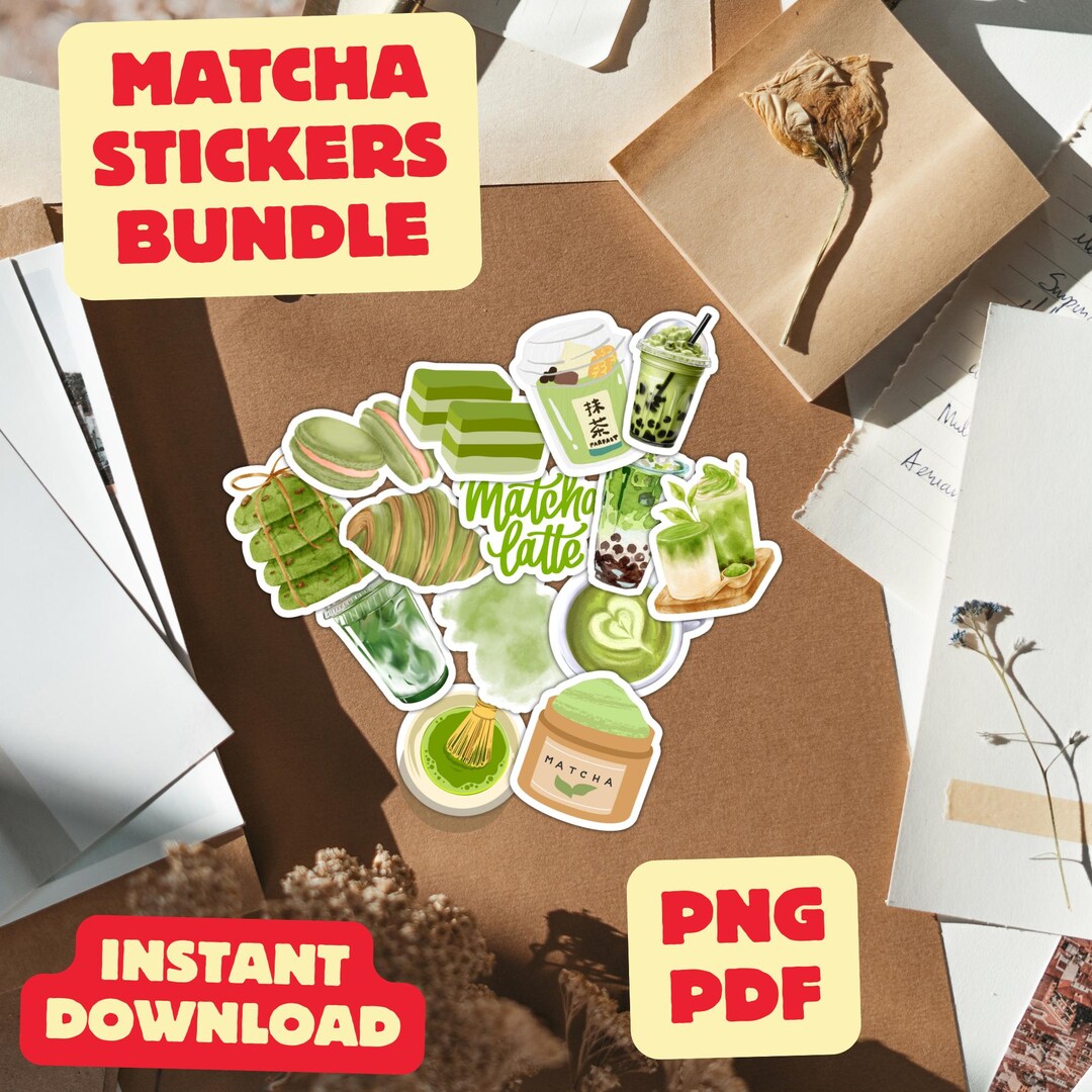 Kawaii Matcha Coffee Stickers Bundle, Scrapbooking (PNG, PDF) - Etsy