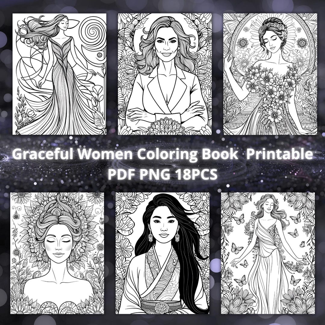18 Graceful Woman Coloring Pages – A4 Printable – Instant Download ...