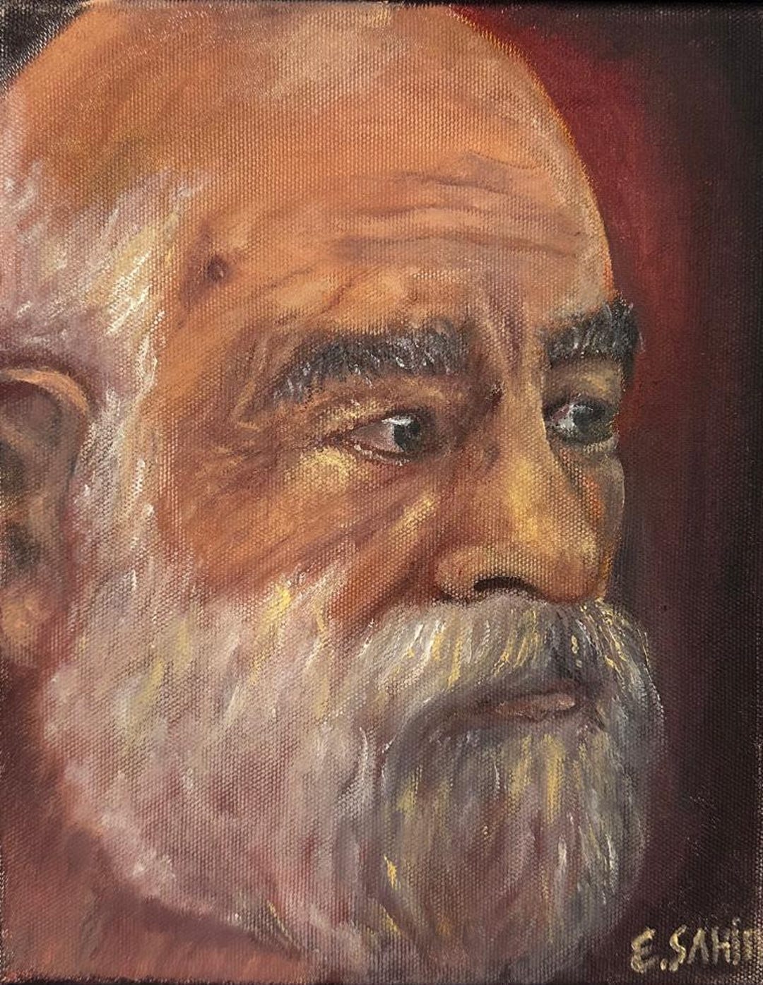 Portrait of an Old Man - Framed Oil Painting, Small Canvas Portrait of ...