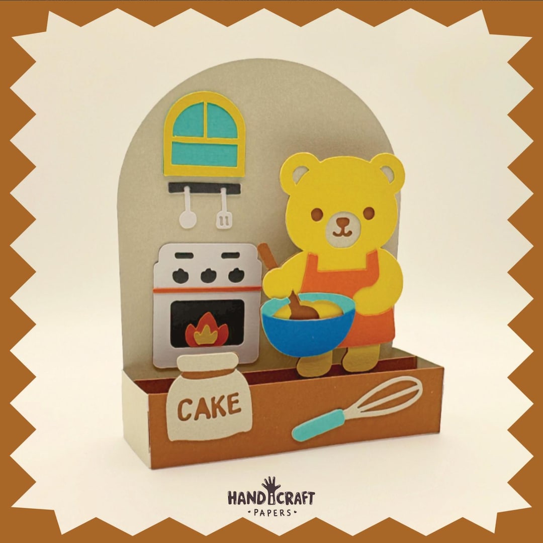 Baking Bear Pop-up Card SVG | 3D Birthday Card | DIY Paper Craft Kit ...
