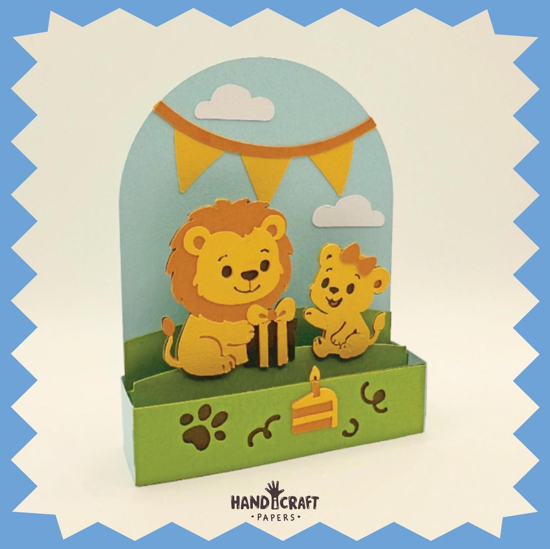 Lion and Cub Pop-up Card SVG | 3D Birthday Card | DIY Paper Craft Kit ...