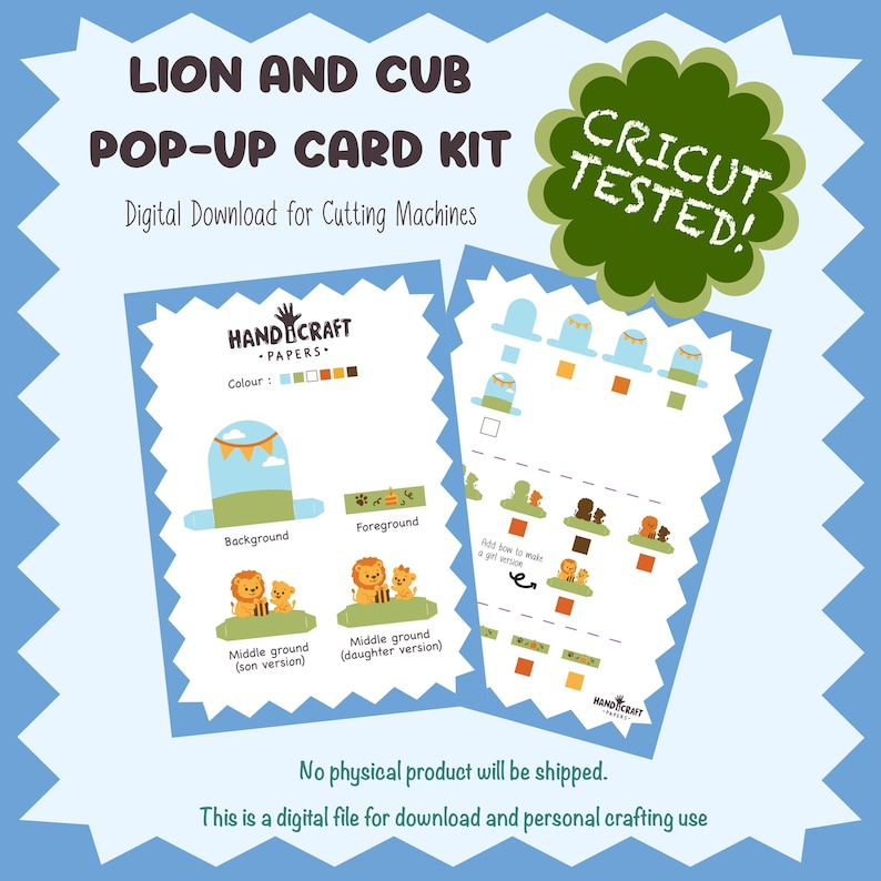 Lion and Cub Pop-up Card SVG | 3D Birthday Card | DIY Paper Craft Kit ...