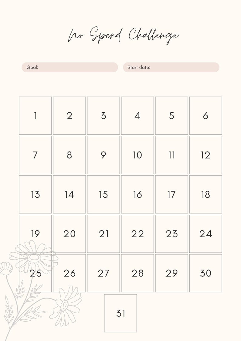 31 Day - No Spend Challenge - Etsy