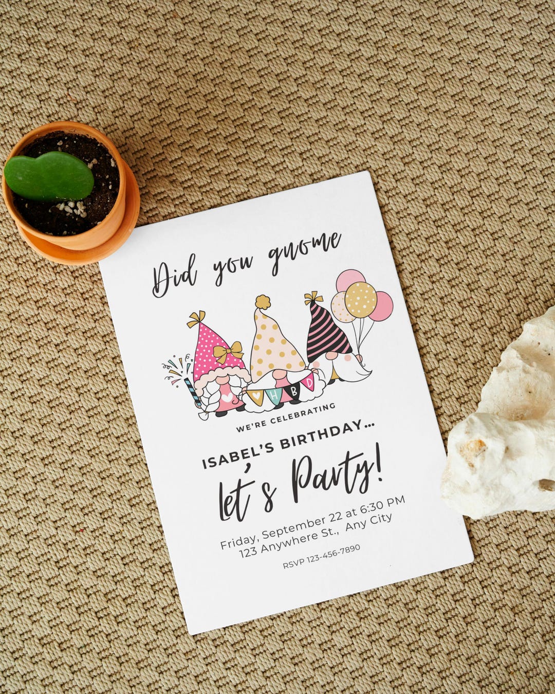 Did You Gnome Birthday Party Invitation Editable Canva Template 5x7 ...