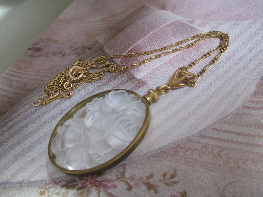 Vintage 40s German Frosted Crystal Roses Floral Necklace Frosted ...