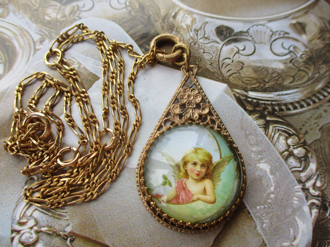 Vintage Art Nouveau Angel Necklace, Angel Necklace, Vintage Nouveau ...