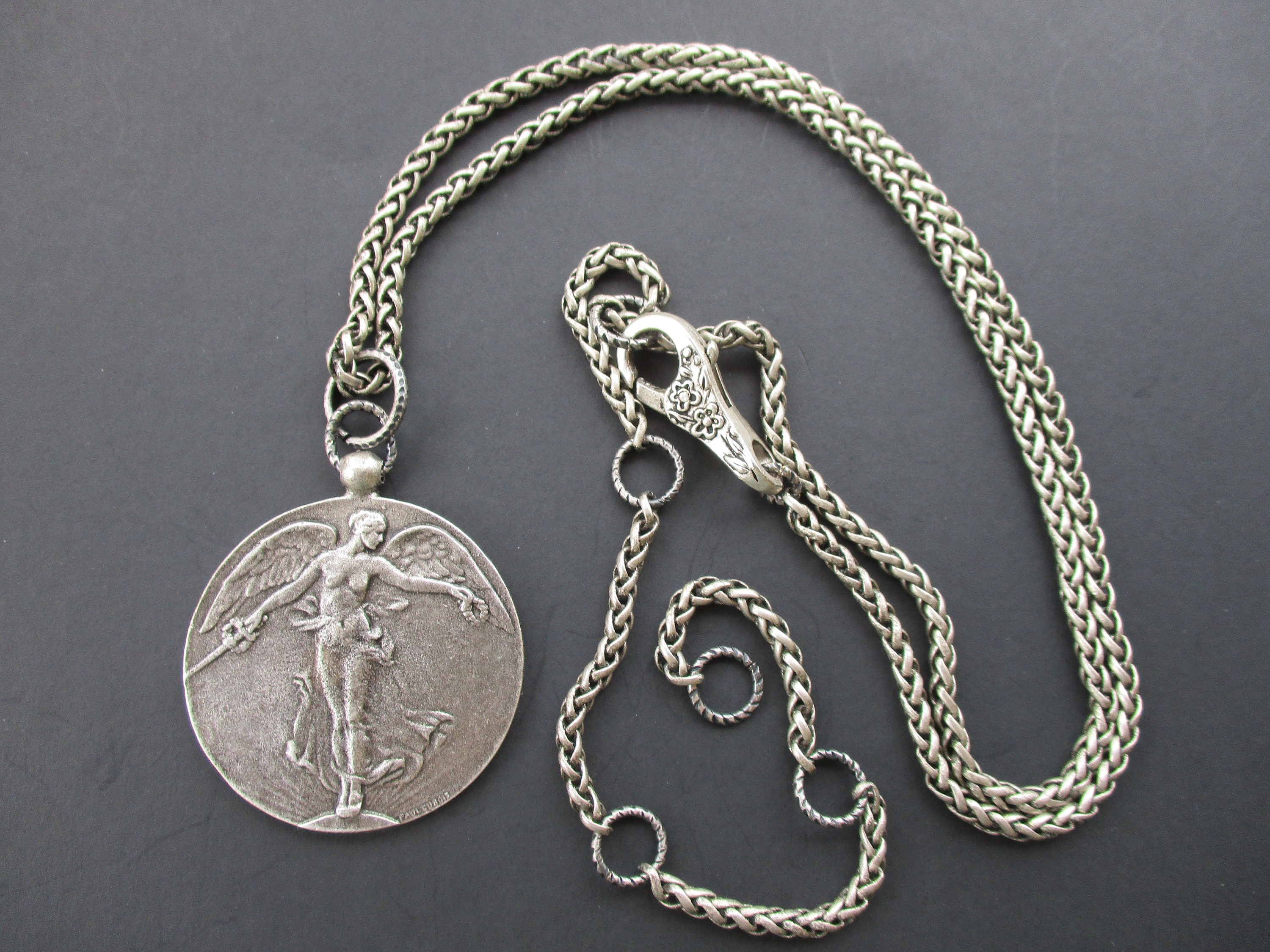 Pewter Replica WW1 Victory Angel Medal as Necklace, Pewter WW1 Replica ...