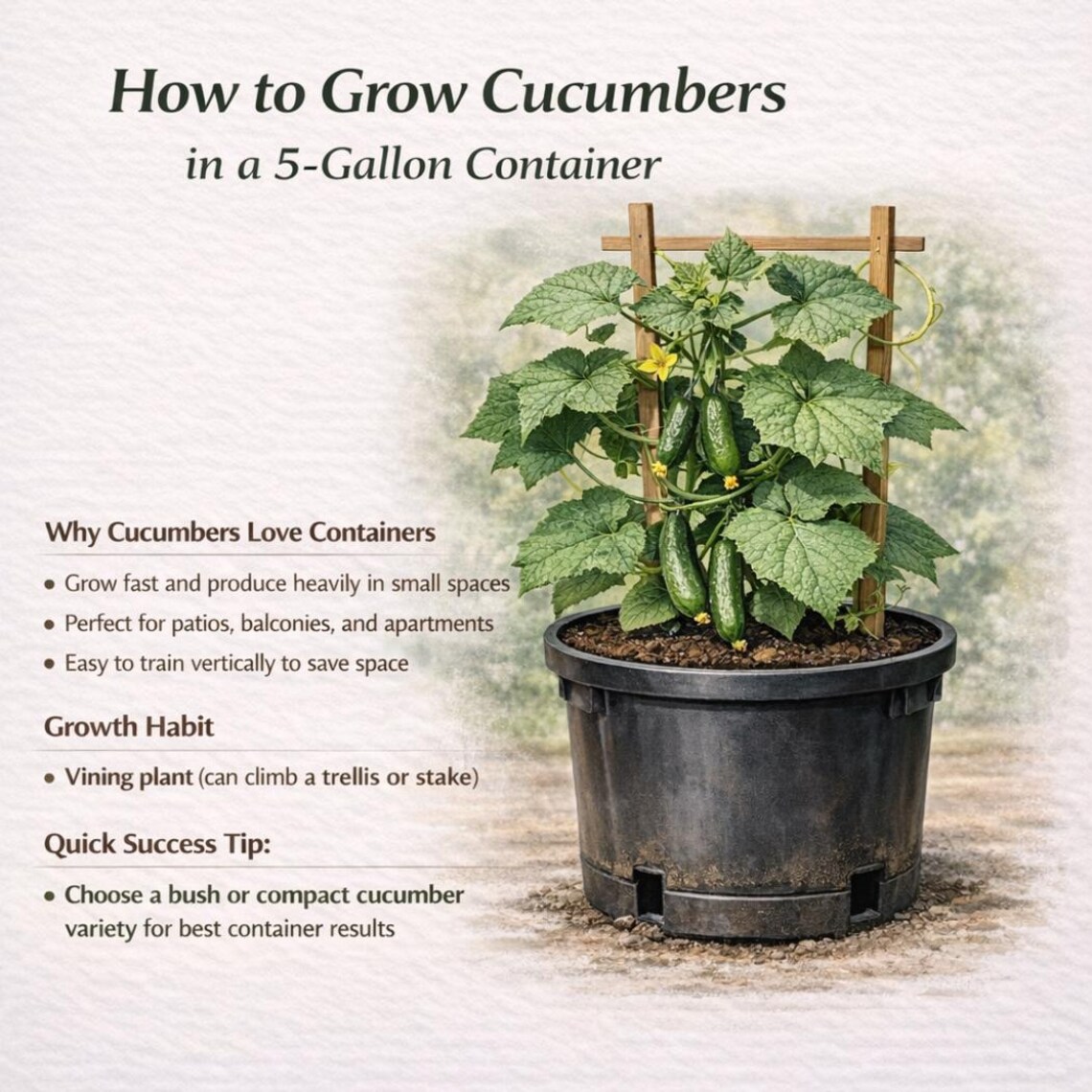 How to Grow Cucumbers in a 5 Gallon Container | Beginner Balcony ...
