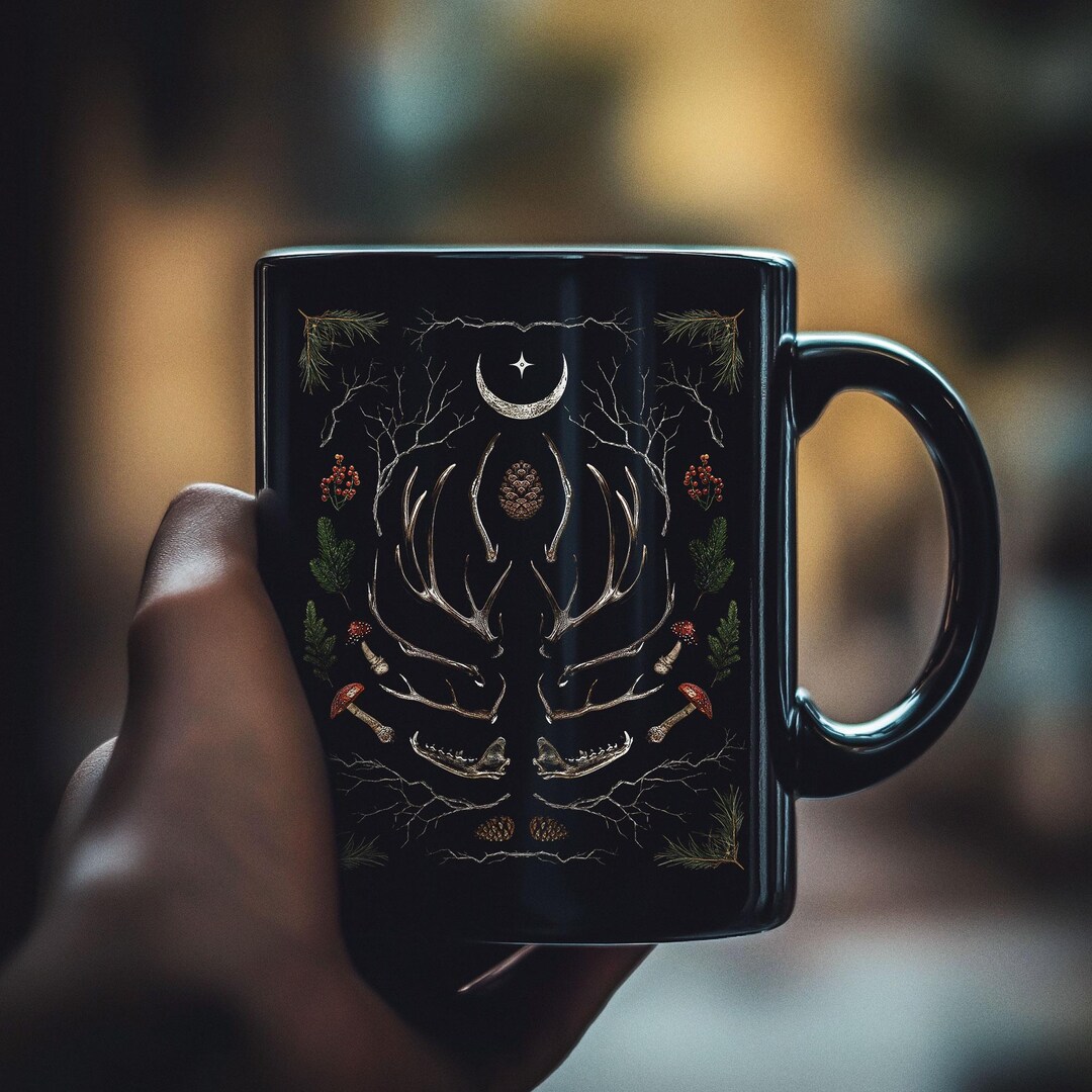 Black Yule Coffee Mug, Crescent Moon and Bones, Witchy Pagan Holiday - Etsy