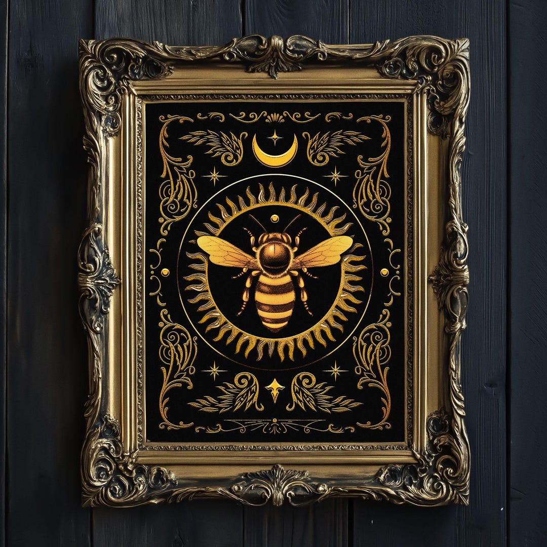 Victorian Gothic Gold Honey Bee Art Print, Moody Celestial Poster, Dark ...