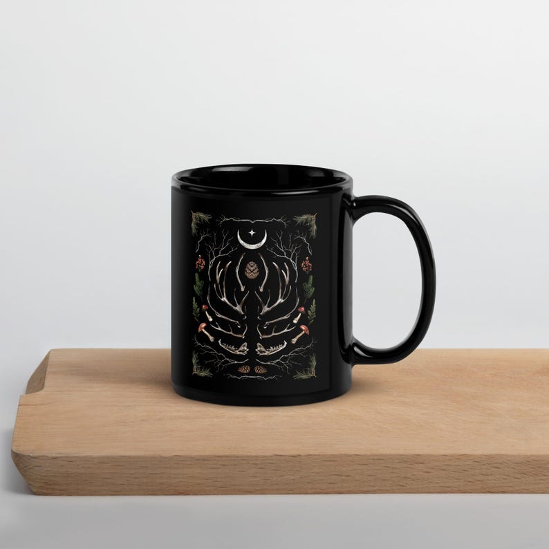 Black Yule Coffee Mug, Crescent Moon and Bones, Witchy Pagan Holiday - Etsy