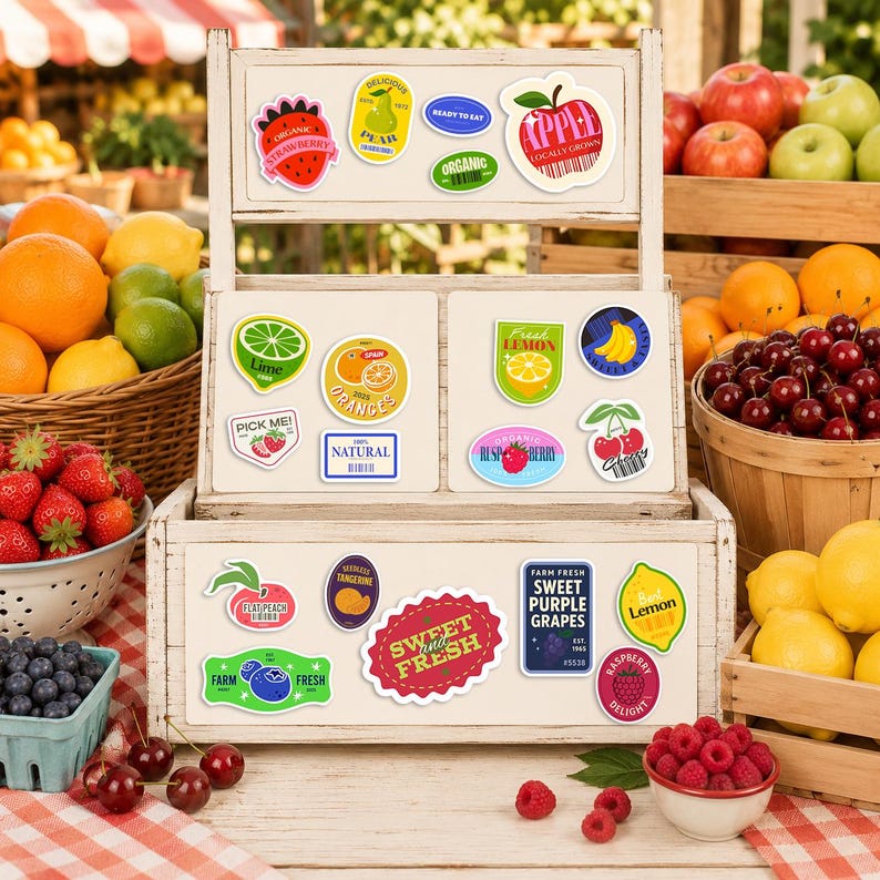 Retro Fruit Sticker Mega Pack: 100 Vintage Market Designs (png, Svg ...