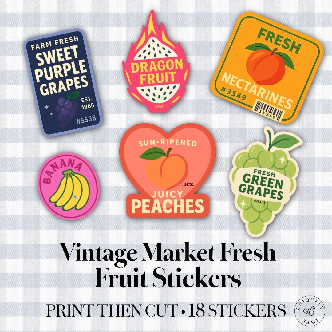 Vintage Market Fresh Fruit Sticker Pack • 18 Retro Grocery Labels ...