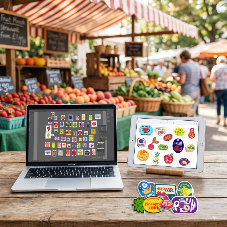 Retro Fruit Sticker Mega Pack: 100 Vintage Market Designs (png, Svg ...