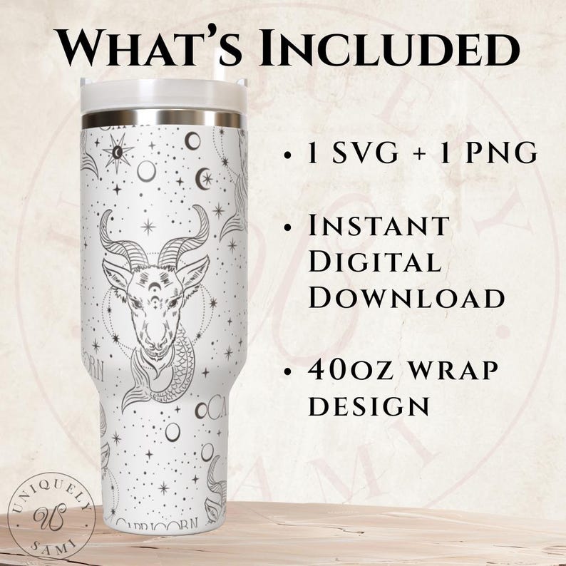 Capricorn 40oz Tumbler Wrap SVG PNG | Zodiac Laser Engraving Design ...
