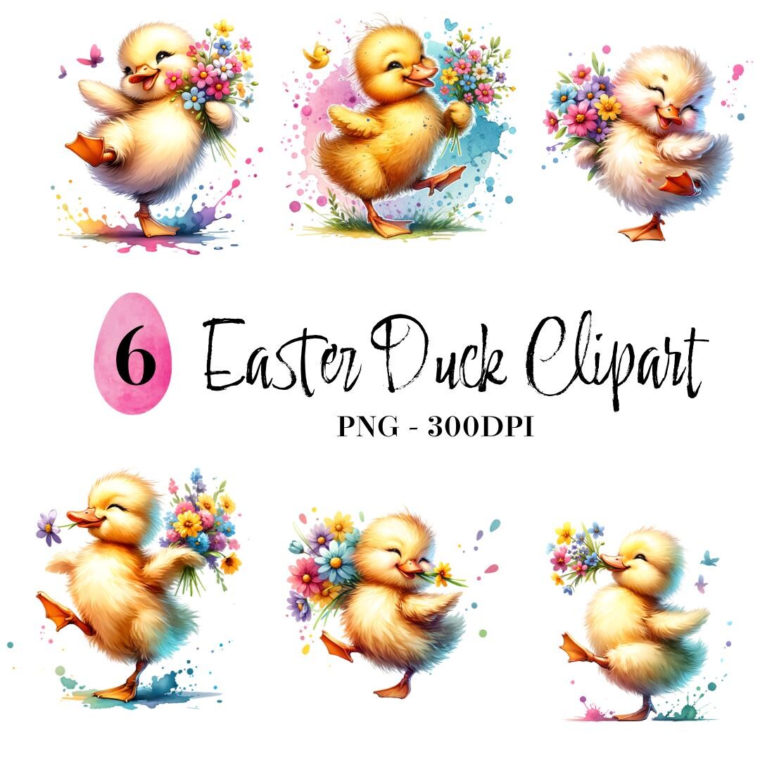 Watercolor Easter Duck Clipart Bundle, Easter Duckling Illustration ...