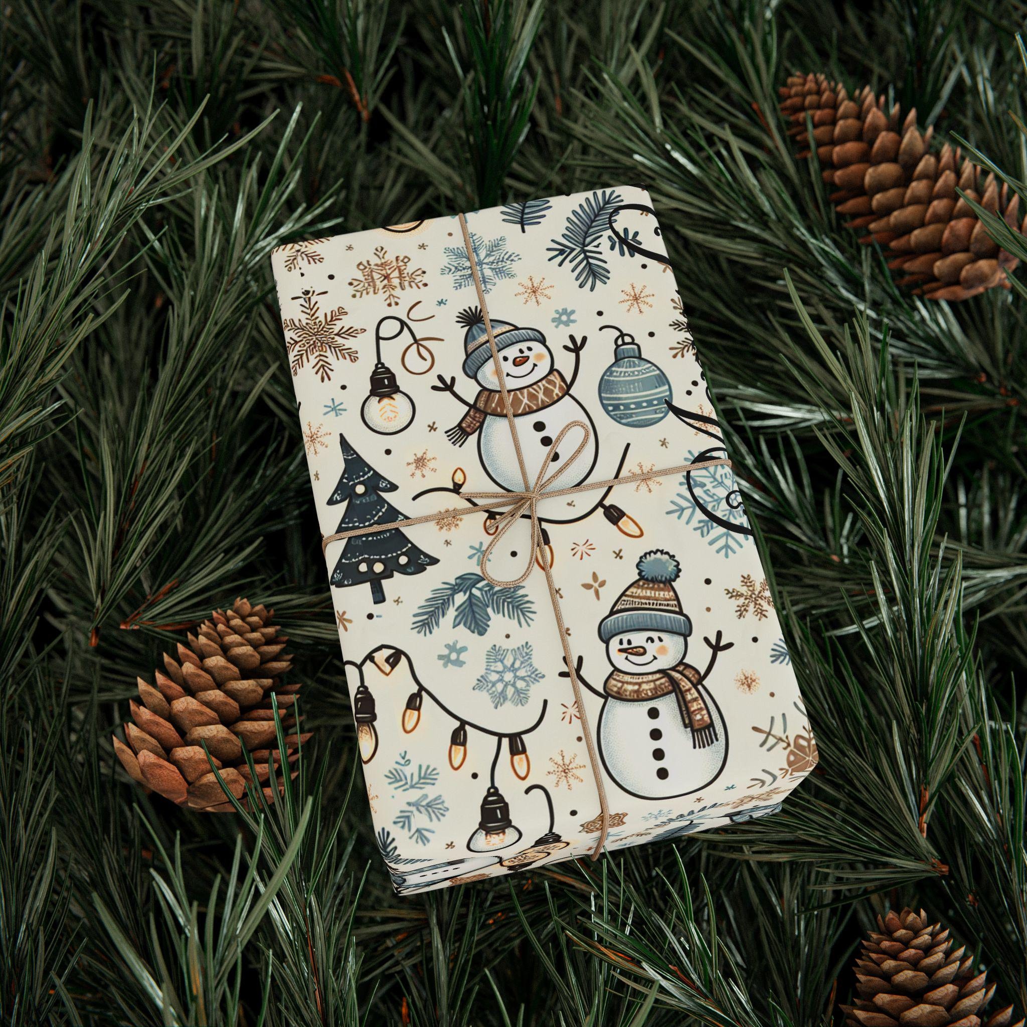Festive Cute Christmas Snowman Tree Gift Wrapping Paper Roll 30X36 ...
