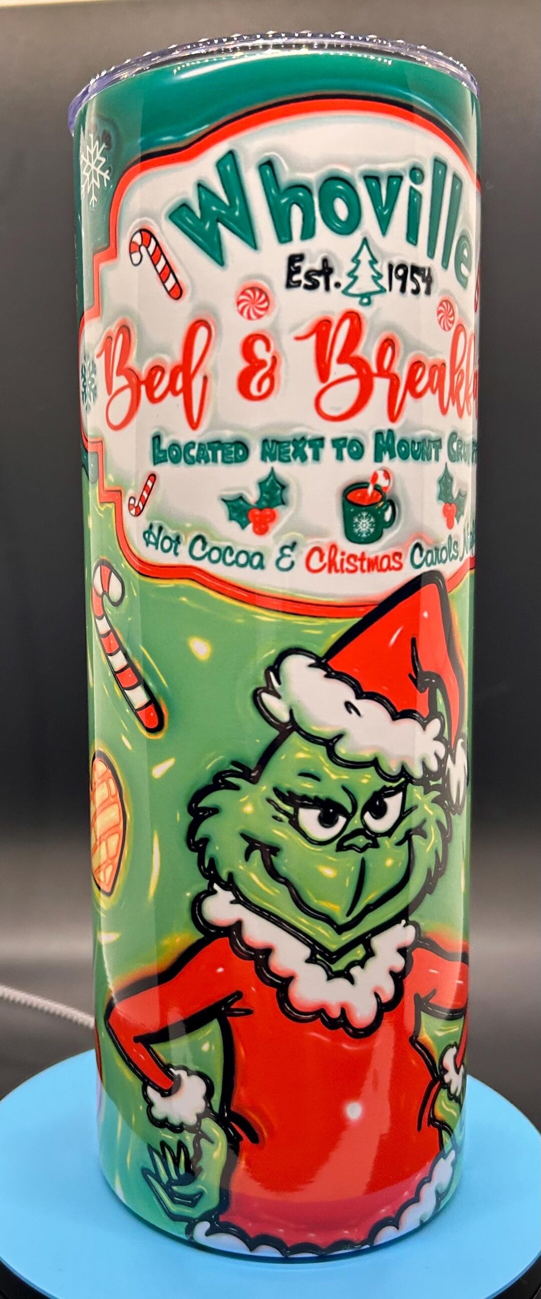Inflated Puffy 3D Style the Grinch Whoville 20oz Tumbler With Straw ...