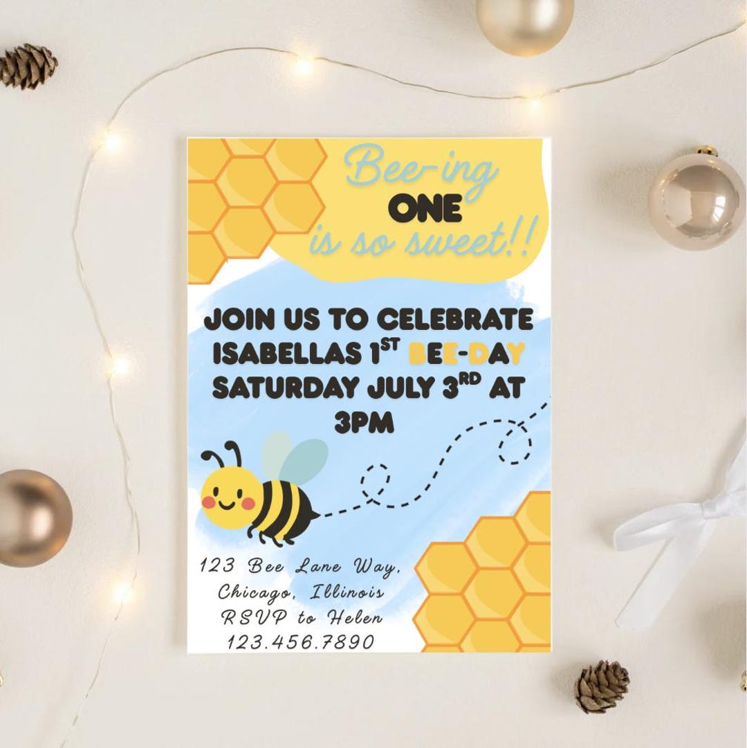Printable Bee Theme First Birthday Invitation – Editable Template - Etsy