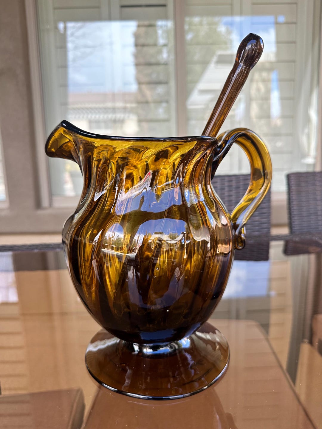 Vintage Hand-blown Amber Glass Pitcher & Stirrer – Mid-century Empoli ...