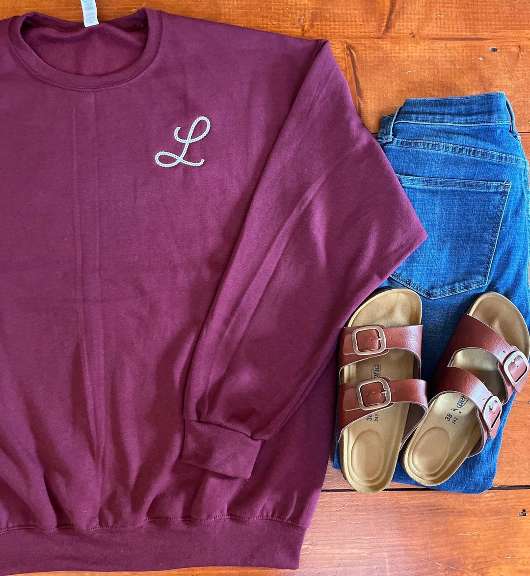 Embroidered Initial Sweatshirt: Chain Stitch Monogrammed Gift - Etsy