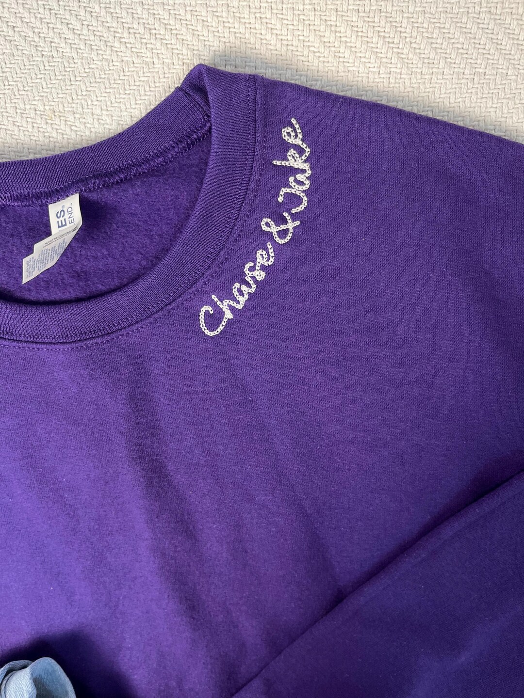 Personalized Neckline Chain Stitch Text Sweatshirt With Embroidered ...