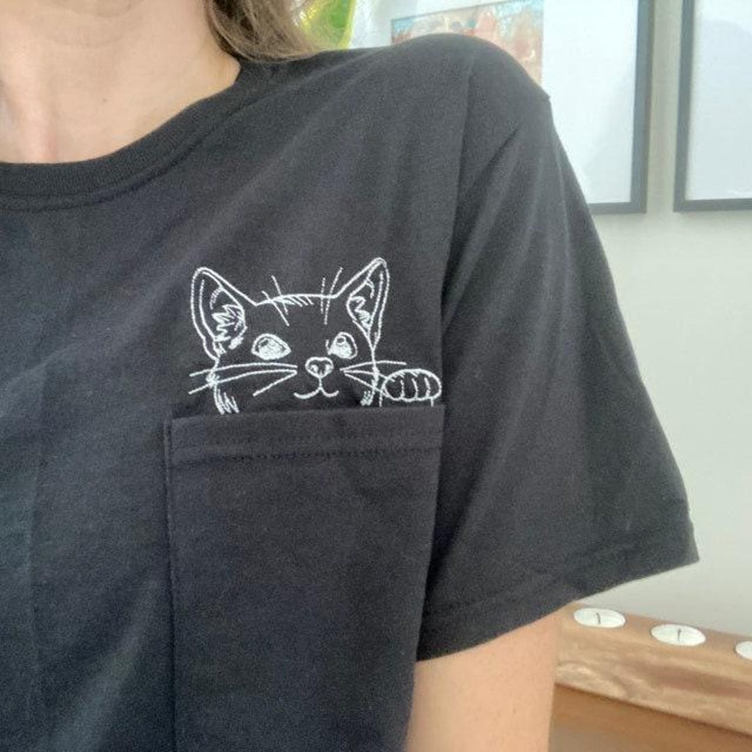 Embroidered Cat Pocket T-shirt: Cat Mom/dad Gift - Etsy