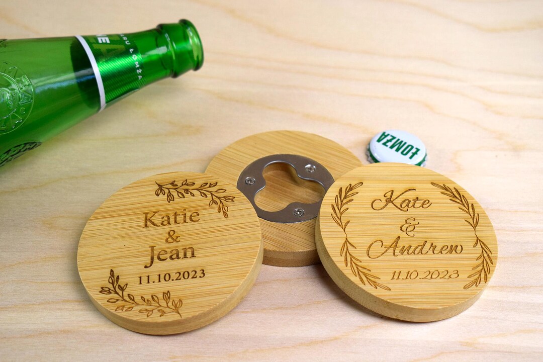 Personalized Round Wooden Bottle Opener, Round Bottle Opener Rustic ...