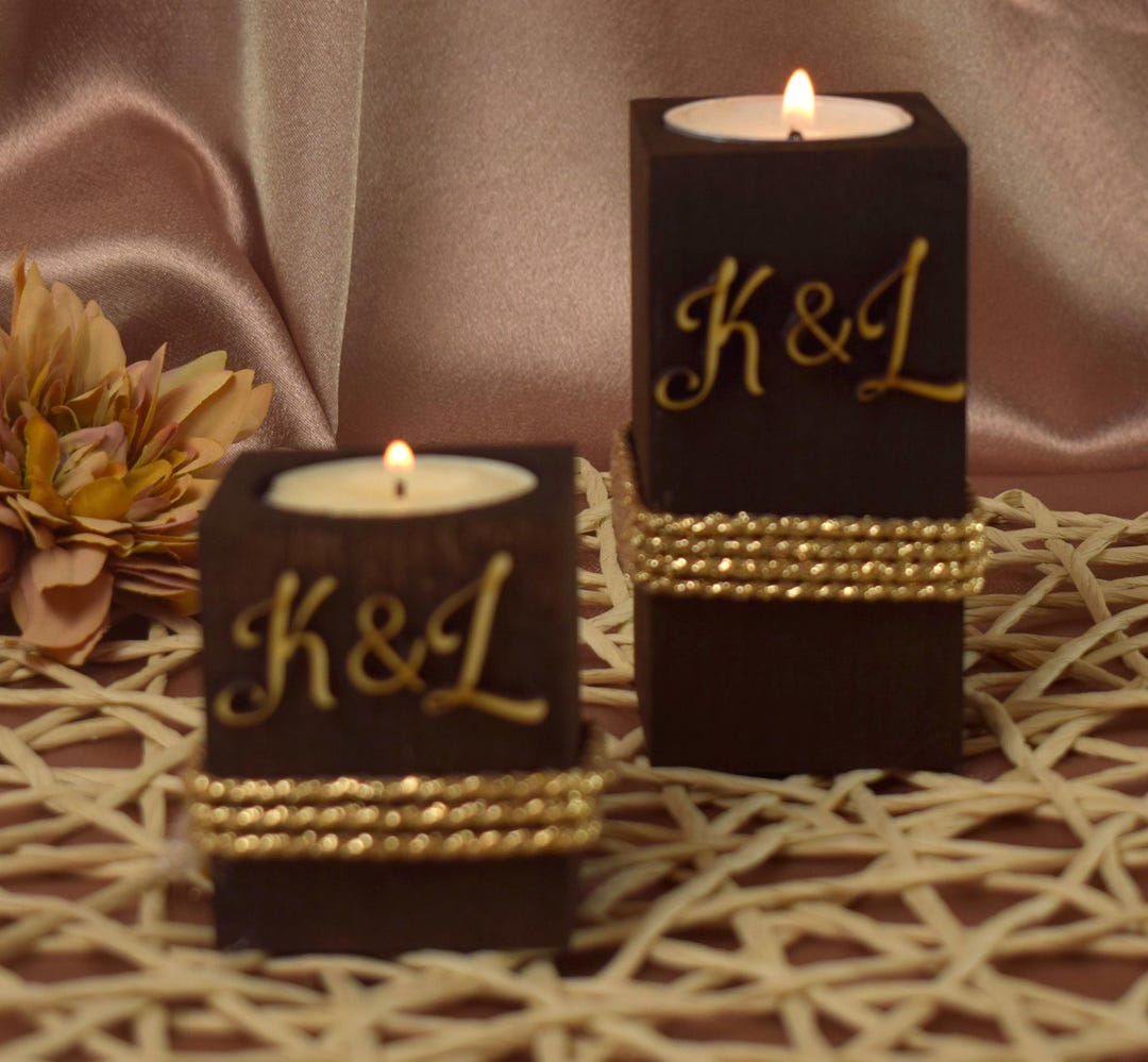 Wooden Candle Holders, Personalized Candle Holders, Initials Candle ...