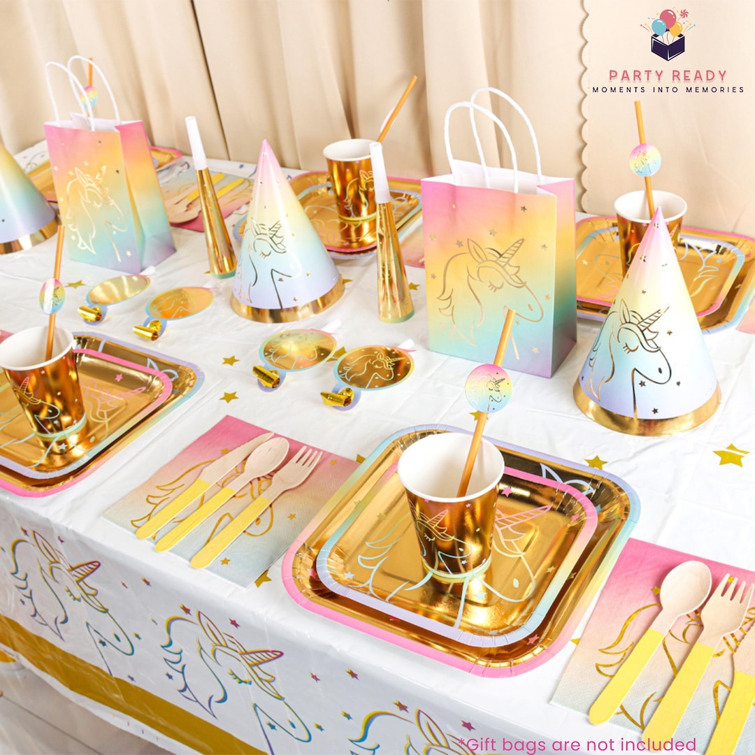 Unicorn Birthday Party Supplies Set With Tableware Decorations Plates ...