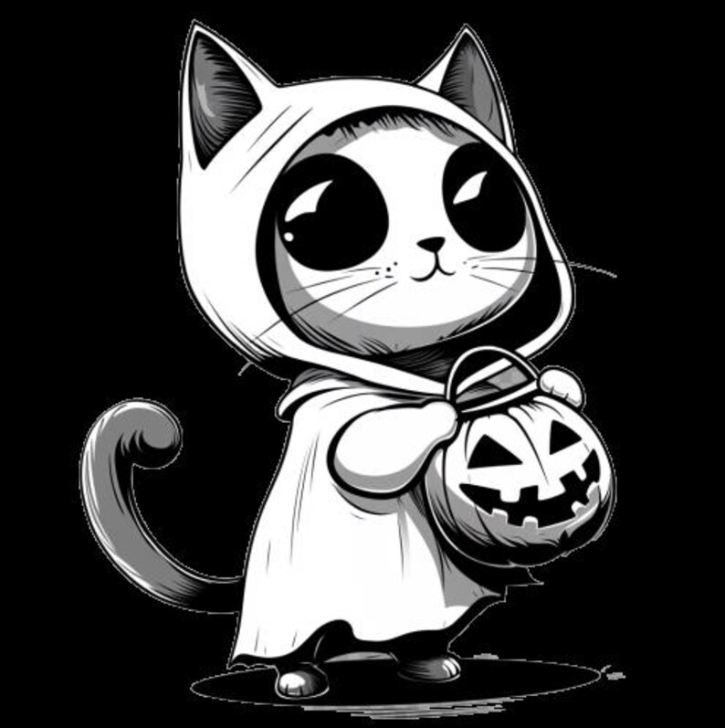 Cute Cat Ghost PNG, Halloween Cat PNG, Trick or Treat Cat Sublimation ...