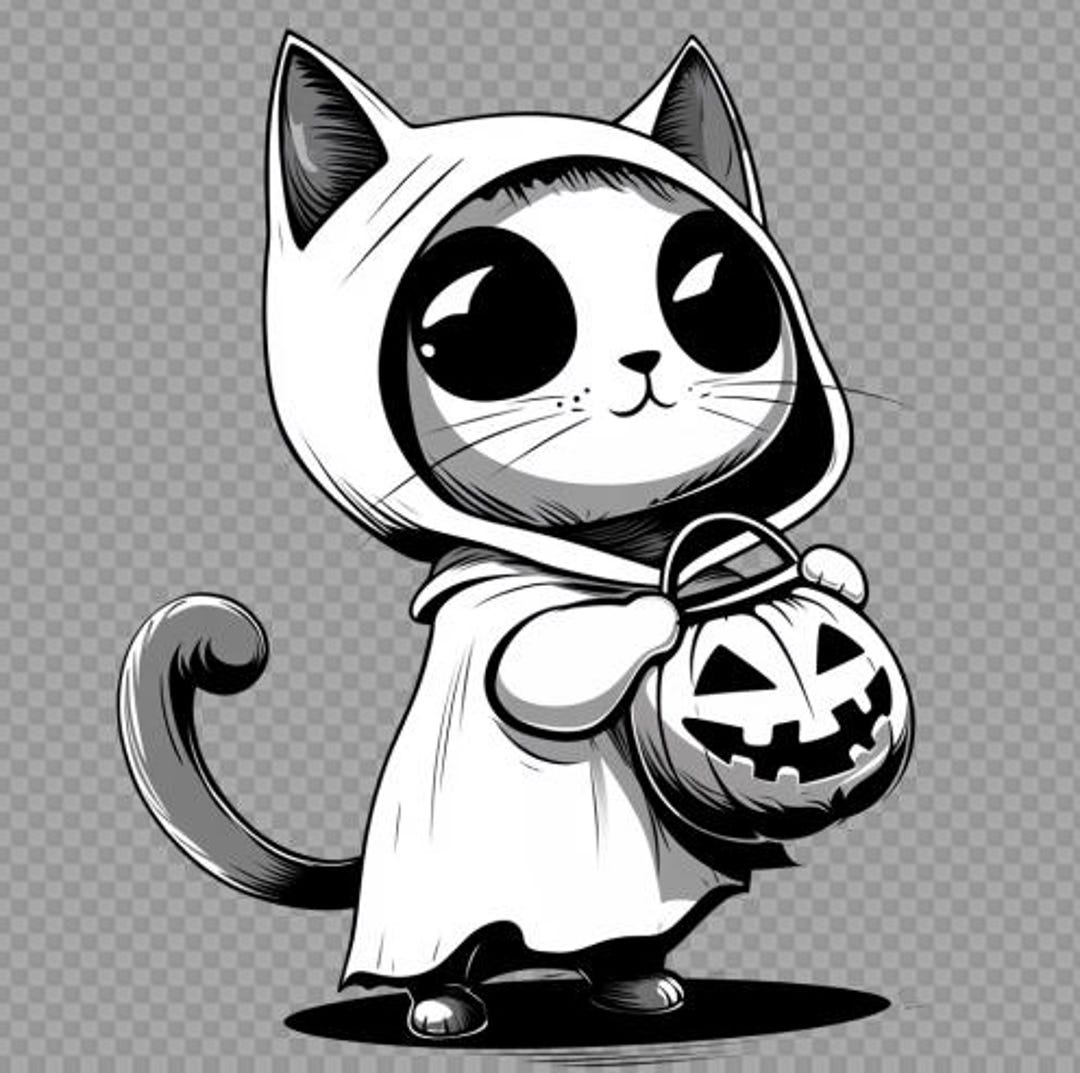 Cute Cat Ghost PNG, Halloween Cat PNG, Trick or Treat Cat Sublimation ...