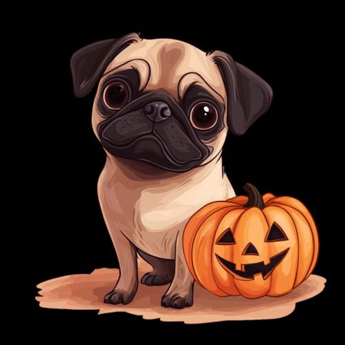 Cute Cartoon Pug PNG – Halloween Jack-o'-lantern Design, Halloween Gift ...