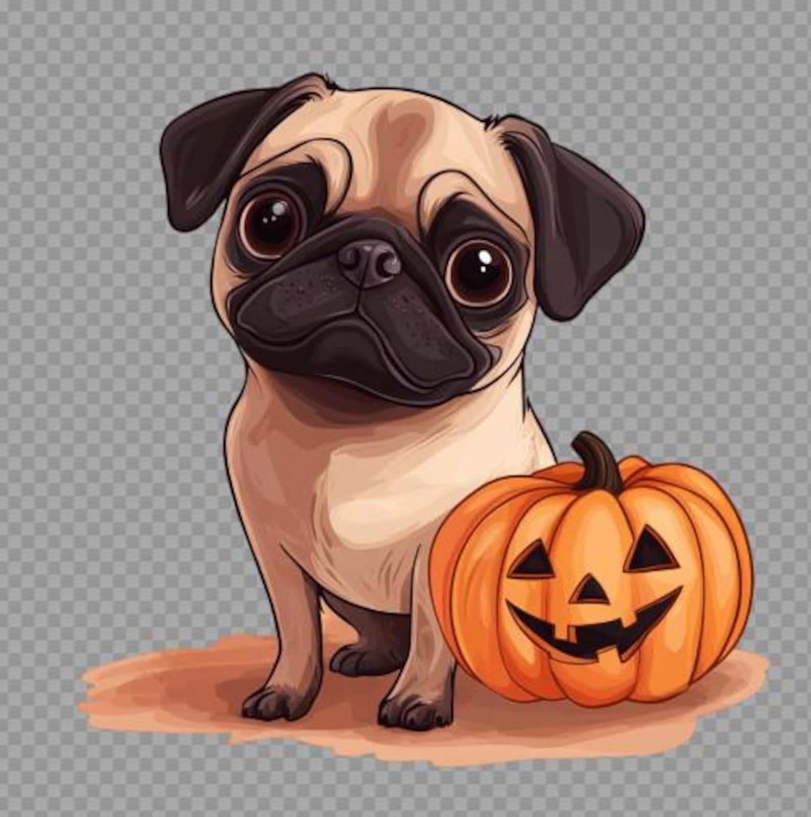 Cute Cartoon Pug PNG – Halloween Jack-o'-lantern Design, Halloween Gift ...
