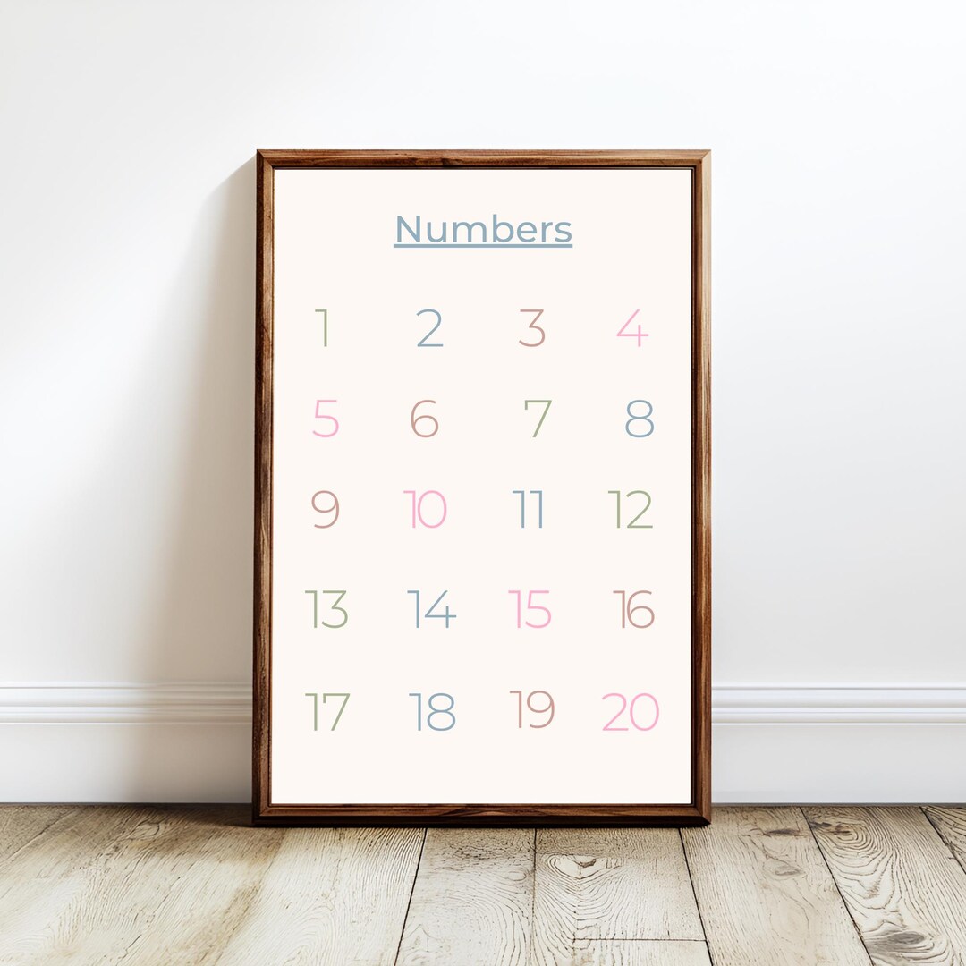 Montessori Numbers 1-20 Poster: Pastel Kids Learning Print (digital ...