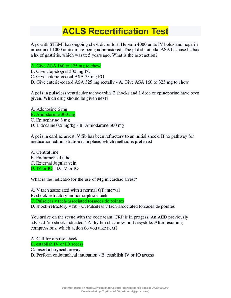 ACLS Recertification Test, Updated 2024/2025. - Etsy