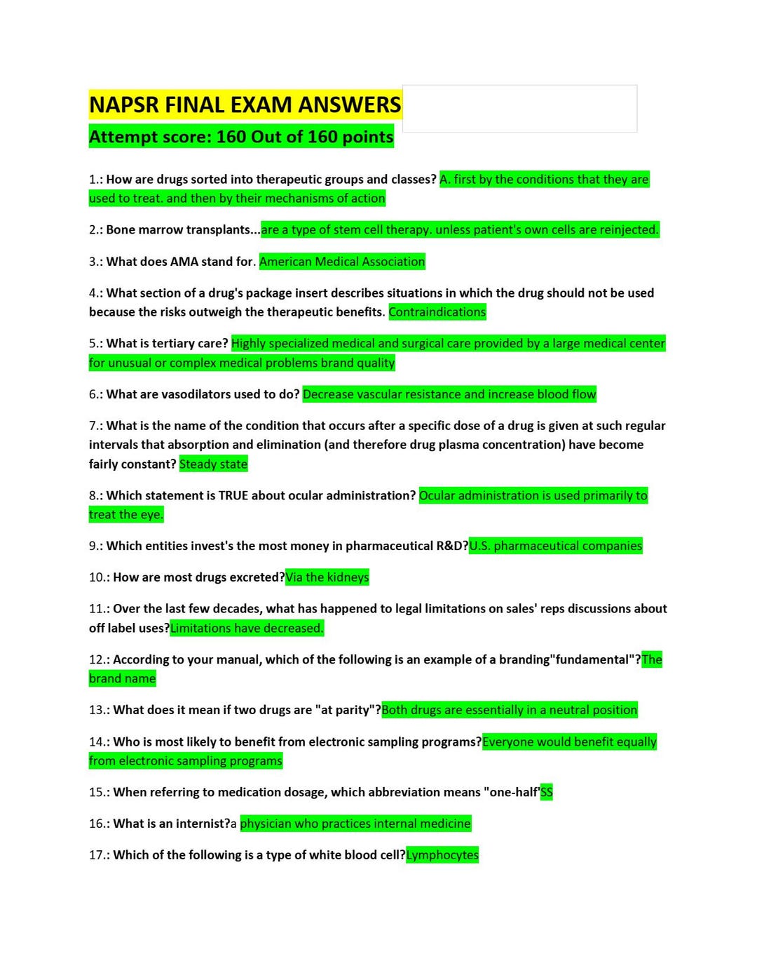 Napsrx Final Exam 2024: 160 Q&A - Guaranteed Pass - Etsy