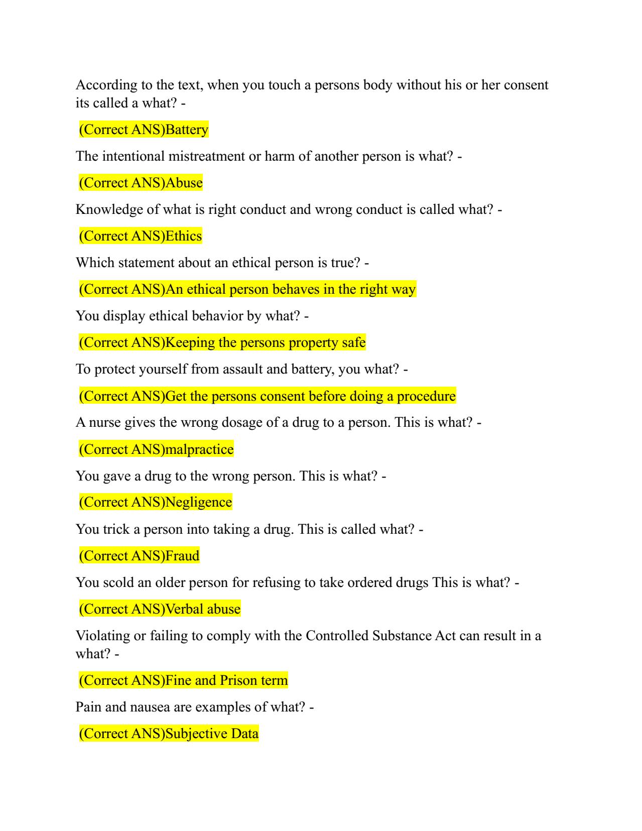 Medication Aide All Units | Quiz Bank Answered | Updated Spring 2025/ ...