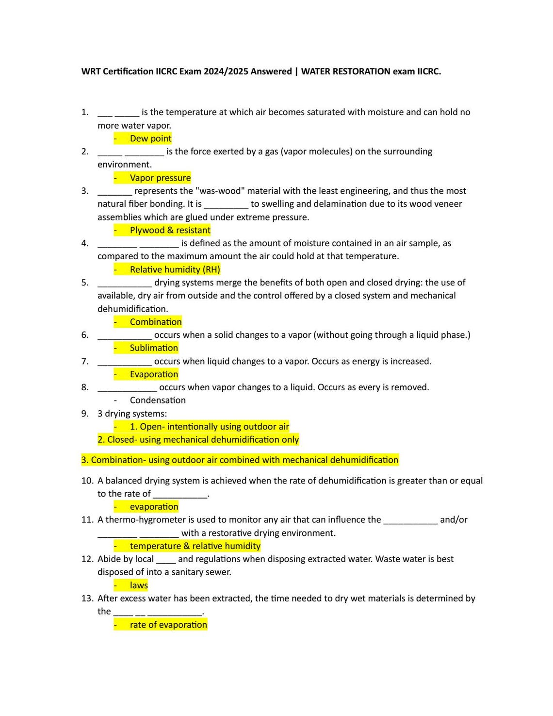 WRT Certification IICRC Exam 2024/2025 (answered) - Etsy