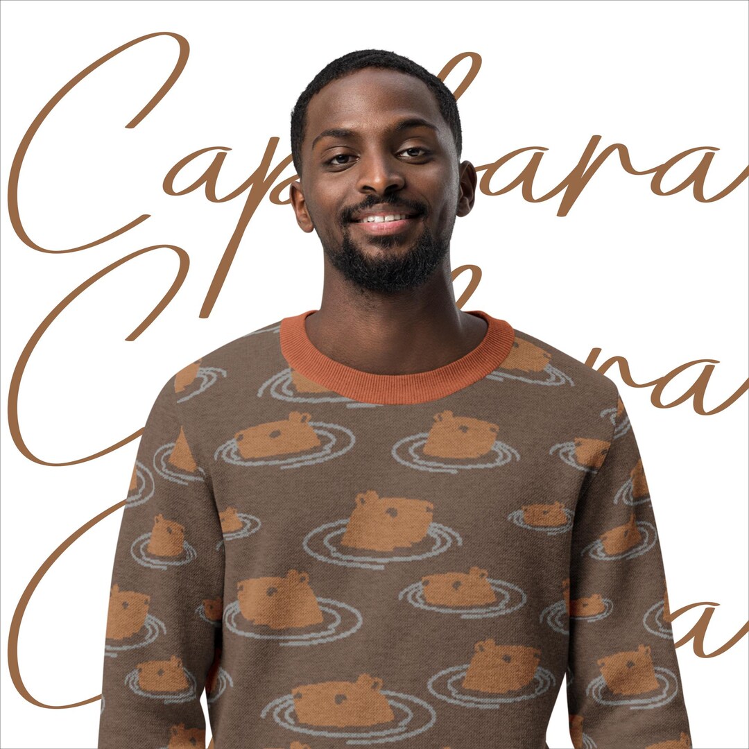 Capybara Knit Sweater, Capybara Knitted Crew Neck Sweater, Funny ...