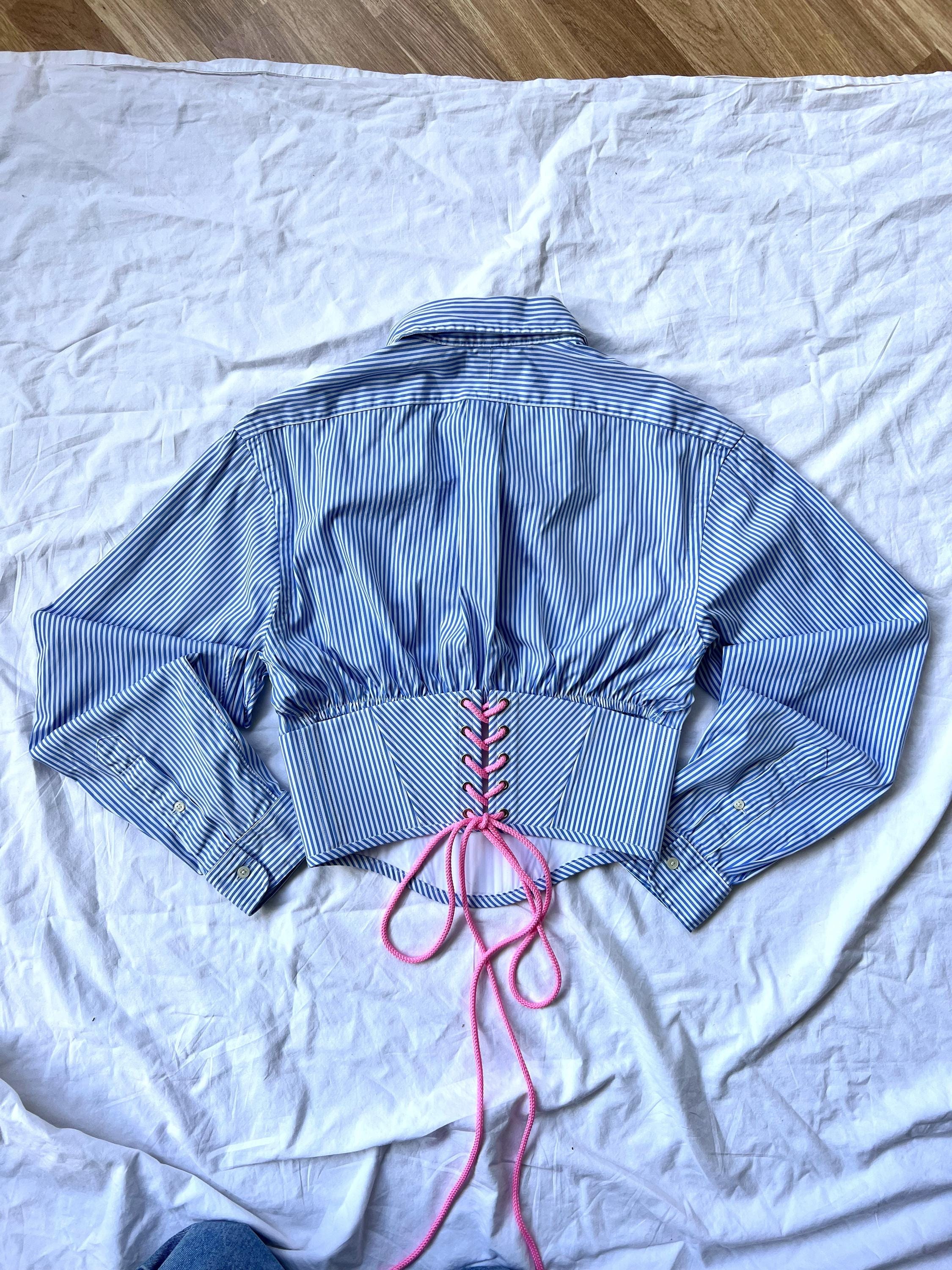 A Corset Top Recycled From a Shirt. Reworked Corset. Colour: Blue ...