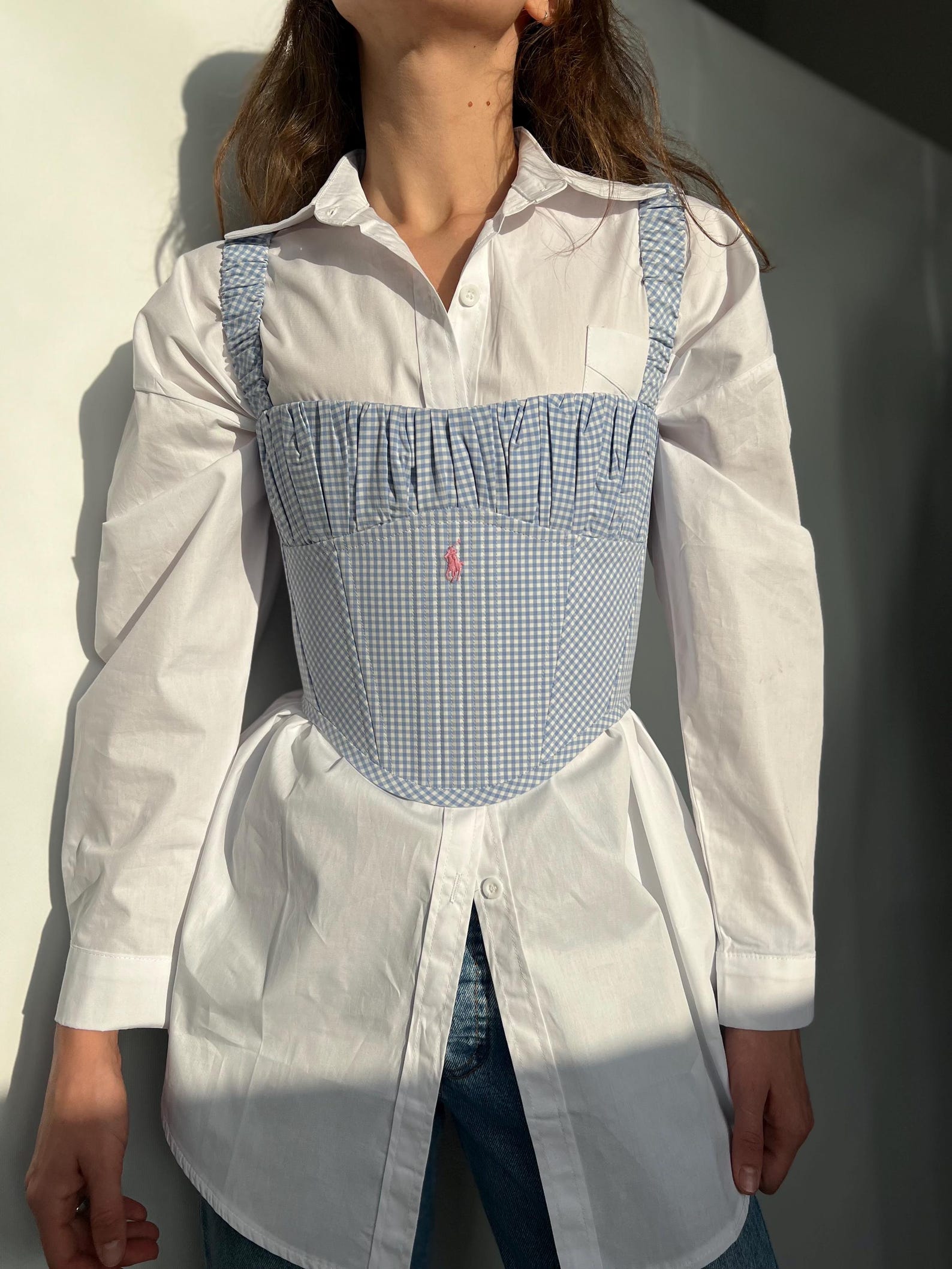 A Corset Top Recycled From a Shirt. Reworked Corset. Colour: Blue ...