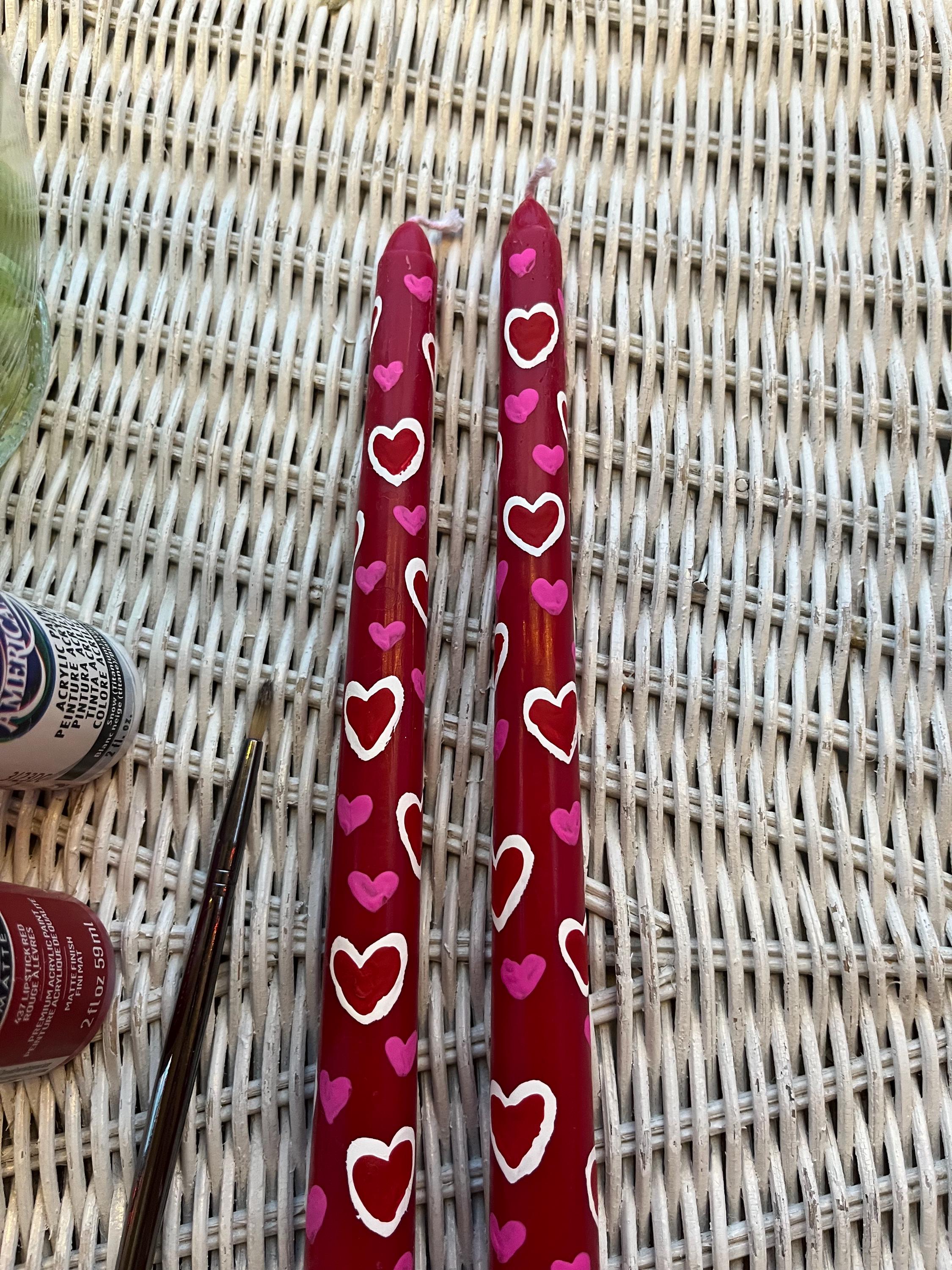 Hand Painted Heart Taper Candles - Etsy