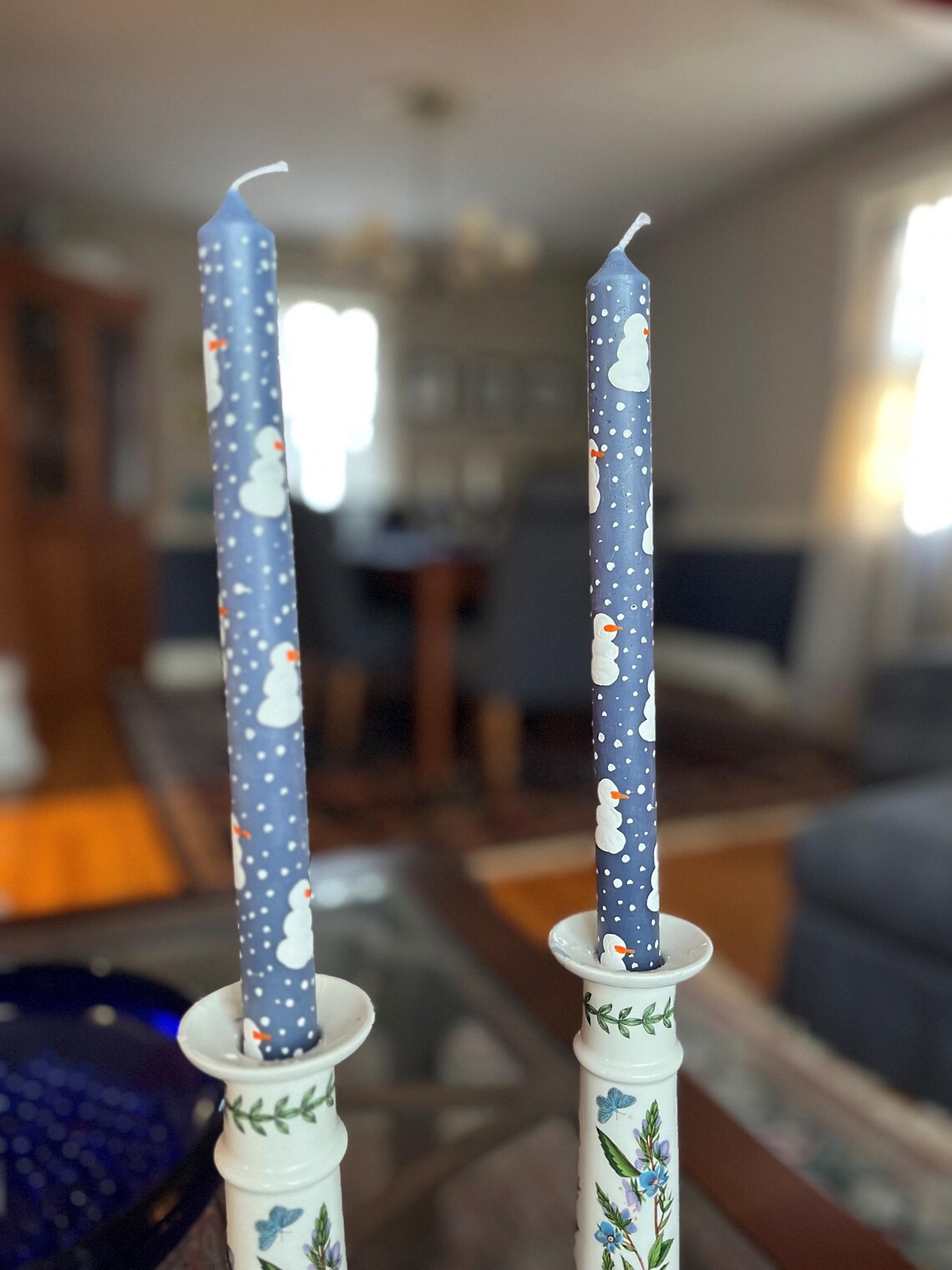 Hand Painted Snowmen Winter Candles - Etsy
