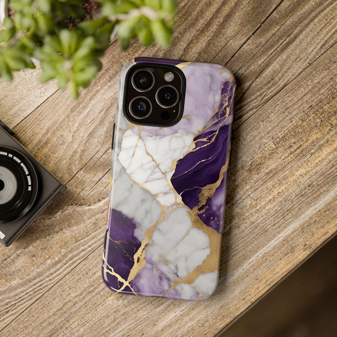Gold, Purple, and White Marble Design Phone Case, Stylish Accessories ...