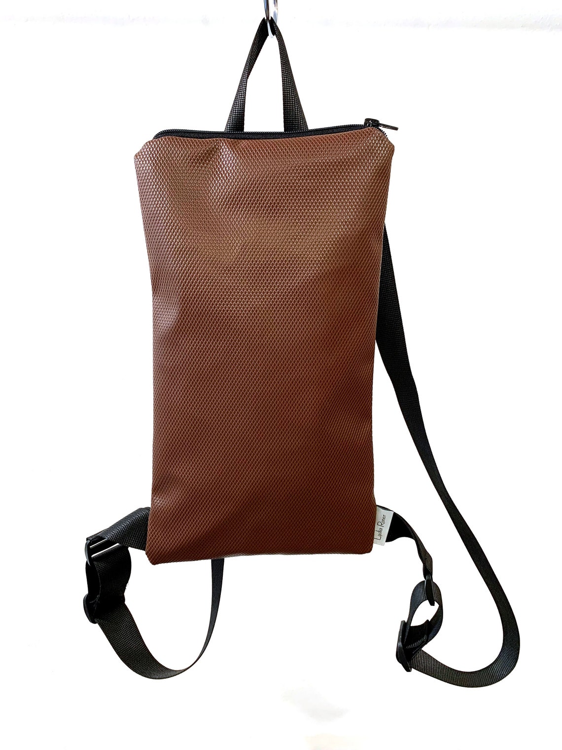 Brown Color Backpack. Vegan Material Backpack. . Minimalist Zipped ...