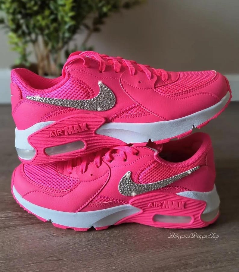 Bling Air Max Excee Womens Pink White Sneakers Shoes Customized With ...