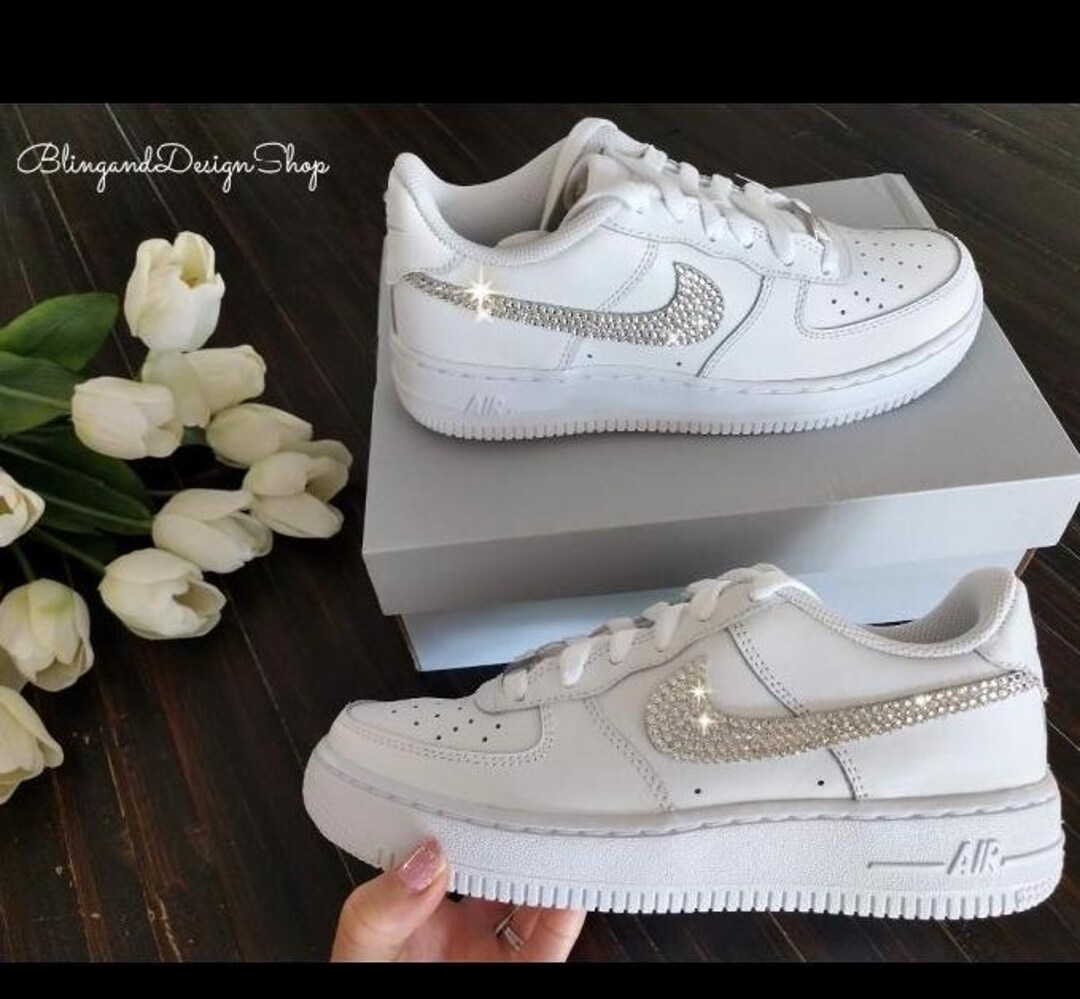 Bling Air Force 1 07 Womens White Sneakers Shoes Customized With Clear ...