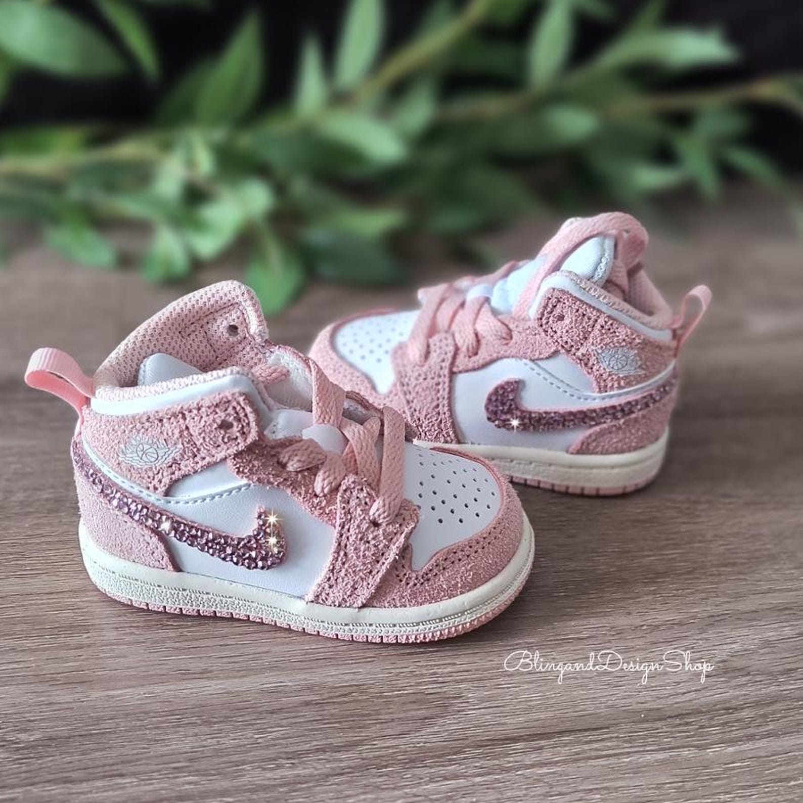 Bling Jordan 1 Mid Little Kids Toddler Girls Shoes Sneakers Customized ...