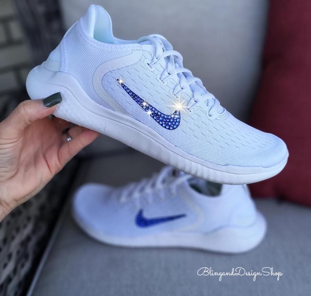 Bling Womens White RN 2018 Sneakers Shoes With Blue Swarovski Crystals ...